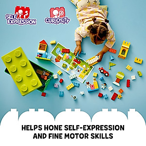 LEGO DUPLO Classic Deluxe Brick Box 10914 Starter Set - Features Storage Box, Bricks, Duplo Figures, Dog, and Car, Creative Play, Great Early Learning Toy for Toddlers Ages 18+ Months