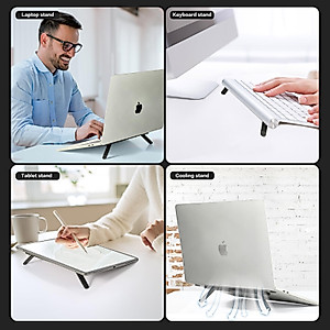 Zupro Portable Laptop Stand,Foldable Adjustable Heights,Invisible Aluminum Lightweight Laptop Keyboard Holder Riser,Ergonomic,Compatible with 10 to17 Inches Notebook Computer.Self-Adhesive.(Silver)