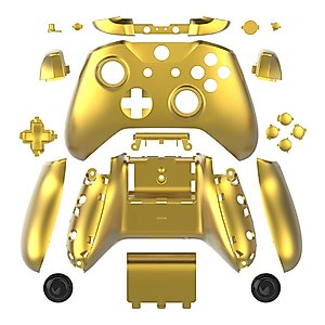 WPS Chrome color Case Housing Full Shell Set Faceplates + ABXY Buttons + RB LB Bumpers + Right/Left Rails for Xbox One S Slim (3.5 mm Headphone Jack) Controllers (Chrome Gold) for 1807 version