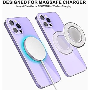 ROMSEA Glitter Compatible with Magsafe Socket Base Removable and Wireless Charging Compatible 【Base Only】 Works with Socket Grip, Phone Ring Holder Compatible with iPhone 14/13/12,Glitter White.