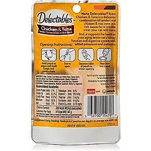 Delectables Stew Senior 15+ Chicken & Tuna Lickable Cat Treat Bisque Senior 15 Years+ Lickable Wet Cat Treats. Two Flavors, 3 Pouches of Each Flavor. Variety Pack 6 Count Total