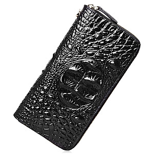 PIJUSHI Designer Genuine Leather Top Handle Shoulder Bag Bundle with Crocodile Leather Wristlet Wallet