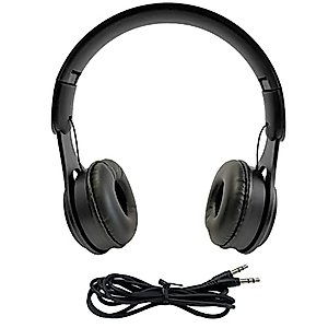 Bulktech Wired Kids Headphones for School On-Ear, 3.5mm, Headphones for Schools & Libraries – Adjustable, Padded Wired Kids Headphones – School Headphones for Kids, 1 Pack Black