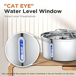 ValueTalks108oz/3.2L Stainless Steel Cat Water Fountain, Automatic Pet Water Fountain Dog Water Dispenser with Water Level Window, Double Outlet for Cats and Dogs Inside, Ultra-Quiet & Easy Cleaning