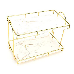 FTVOGUE 2-Tier Shelf Organizer Bathroom Countertop Rack Large Capacity Golden Bathroom Countertop Rack Storage Tray for Home Hotel Bedroom