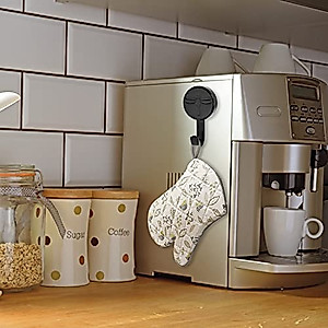 AOAOYING Magnetic Rubber Adhesive Hooks- Reliable Magnetic Hanger Adhesive Hooks Heavy Duty Stick on Wall Hooks for Indoor/Outdoor Hanging (Black 2 Pack)