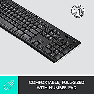 Logitech K270 Wireless Keyboard for Windows, 2.4 GHz Wireless, Full-Size, Number Pad, 8 Multimedia Keys, 2-Year Battery Life, Compatible with PC, Laptop