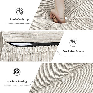 WJShome Modular Sectional Sofa Couch,102inch Oversized LoveSofa,Upholstered with Corduroy Fabric Couches with 4 Pillows,Cushion Covers Removable, Comfy for Living Room, Office, Apartment,Beige