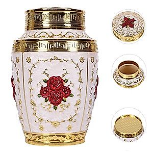 Urn for Human Ashes Adult Female - Rose Flower Cremation Urn Mom - Funeral Urn for Women Made of Zinc Alloy - Hold 200 Cubic inches of Ashes (Gold_Red)