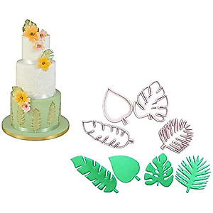 Clever Monster Tropical Leaf Cookie Cutter Set of 4, Hawaiian Palm Leaves Fondant Cutters Set for Gum Paste, Sugarcraft Candy, Luau Cake Decorating