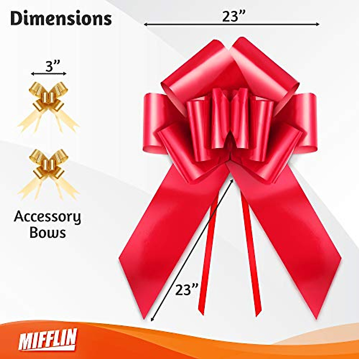 Mifflin-USA Big Car Bow (Red, 23 inch) Gift Bow, Giant Bow for Car, Birthday Bow, Huge Car Bow, Car Bows, Big Red Bow, Bow for Gifts, Christmas Bow for Cars, Gift Wrapping, Big Gift Bow