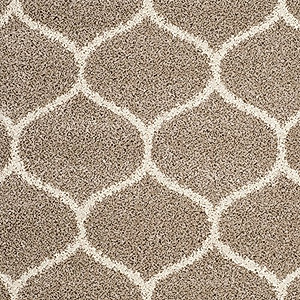 SAFAVIEH Hudson Shag Collection Area Rug - 8' x 10', Beige & Ivory, Moroccan Ogee Trellis Design, Non-Shedding & Easy Care, 2-inch Thick Ideal for High Traffic Areas in Living Room, Bedroom (SGH280S)