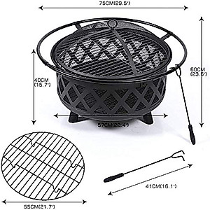 LEAYAN Garden Fire Pit Portable Grill Barbecue Rack 2-in-1 Outdoor Fire Pits Outdoor Fire Tables, 29.5in Heavy Duty Steel BBQ Grill Fire Pit Bowl with Cover BBQ Cooking for Camping B