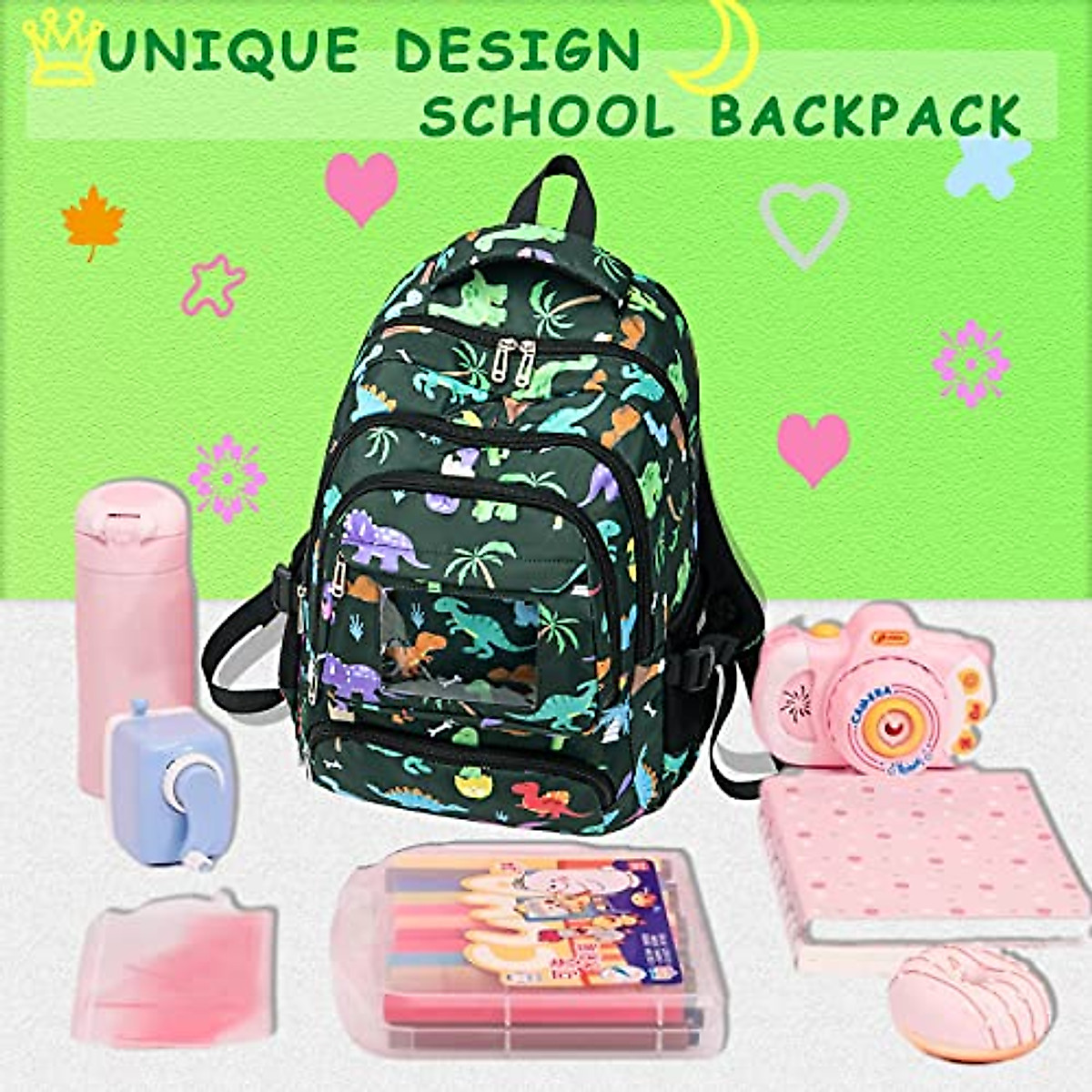 HotAdsFW Dinosaur Backpacks Elementary Toddler Backpack for Boys Kids School Bag Bookbag for Kindergarten Primary School with Multi Pockets Padded Shoulder Strap