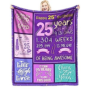 Jnufoju 25th Birthday Gifts for Women - 25th Birthday Decorations for Women - 25th Birthday Gift Flannel Throw Blanket 60 x 50 Inch - Best Gifts for 25 Year Old Woman - Gift for 25 Year Old Female