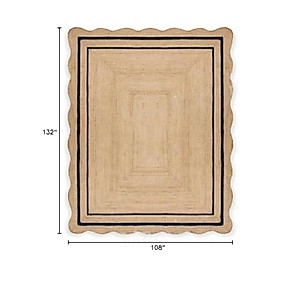 The Weaver House Jute Scalloped Rug – Bohemian Handwoven Decorative Custom Rug (9x11 ft, Black - BD1)