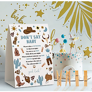 Don't Say Baby Clothespin Games,Cowboy Baby Shower Game (Pack of 1 Sign and 50 Mini Clothespins),Baby Shower Decorations,Baby Shower Game Gender Neutral,Party Favors Supplies - 23