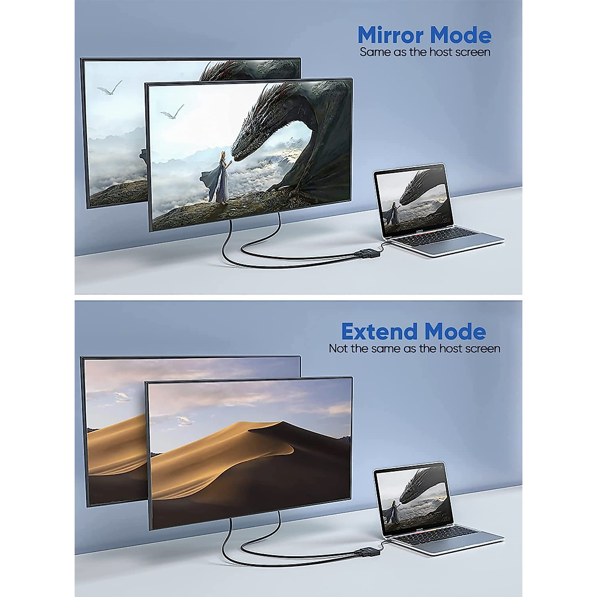 USB C to HDMI VGA Adapter, Dockteck 2 in 1 HDMI VGA Adapter, USBC VGA to HDMI for MacBook Pro/Air, iPad Pro, Chromebook, Surface Pro, Dell Xps, Galaxy