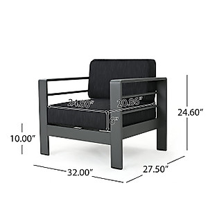 Christopher Knight Home Crested Bay Outdoor Aluminum Club Chairs with Water Resistant Cushions, 2-Pcs Set, Grey / Dark Grey