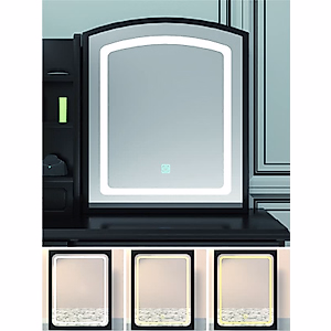 BJYXO 55" Vanity Desk Set with Sliding Lighted Mirror, Makeup Dressing Vanity Table with Hidden Shelves & Cushioned Stool, Vanity Desk & Vanity Stool Set with 3 Color Lighting Modes Touch Light