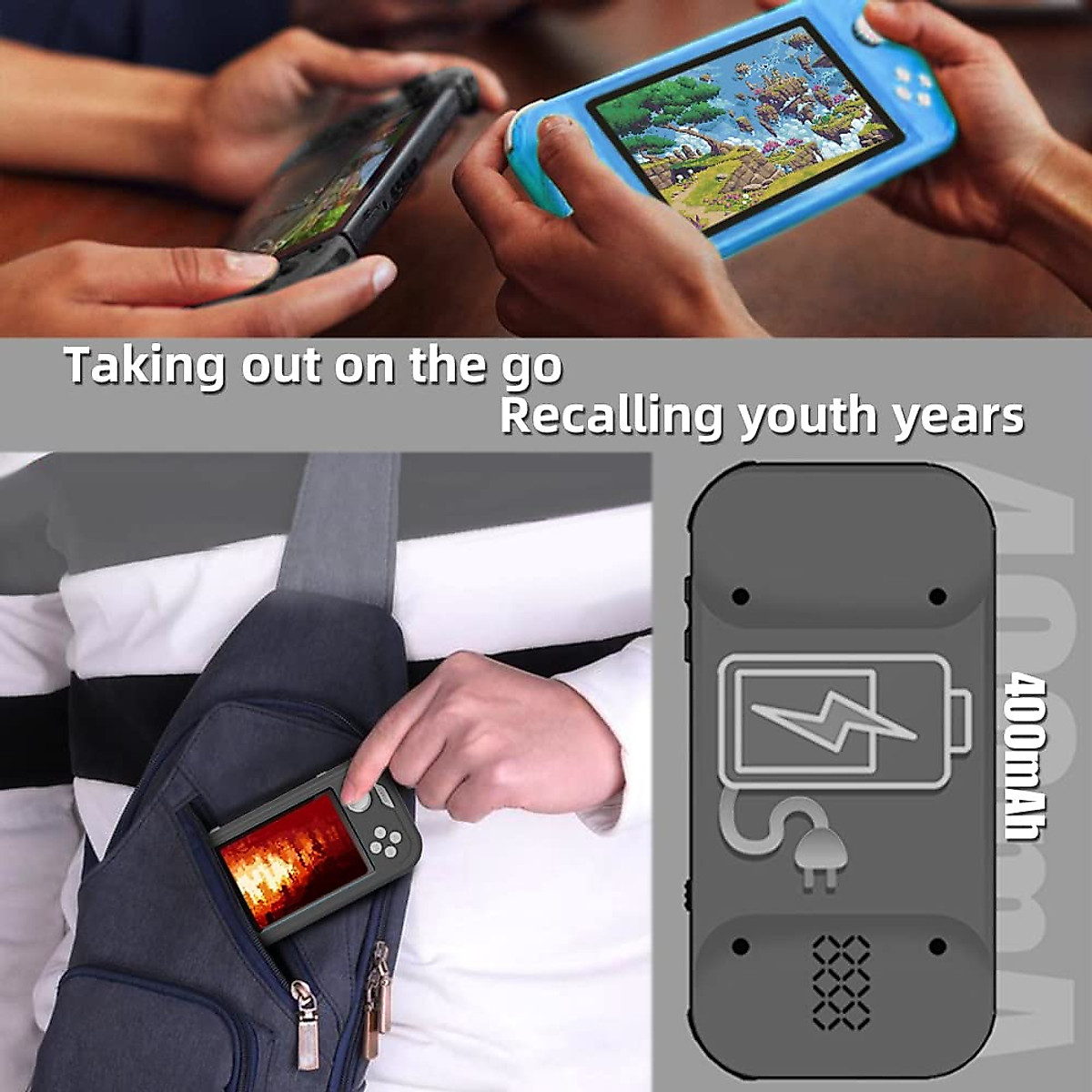 Handheld Game Console 3.5inch Mini Retro Gaming Player 700 Classic Games Rechargeable Game Consoles Box for Kids Boys Children (Gray)