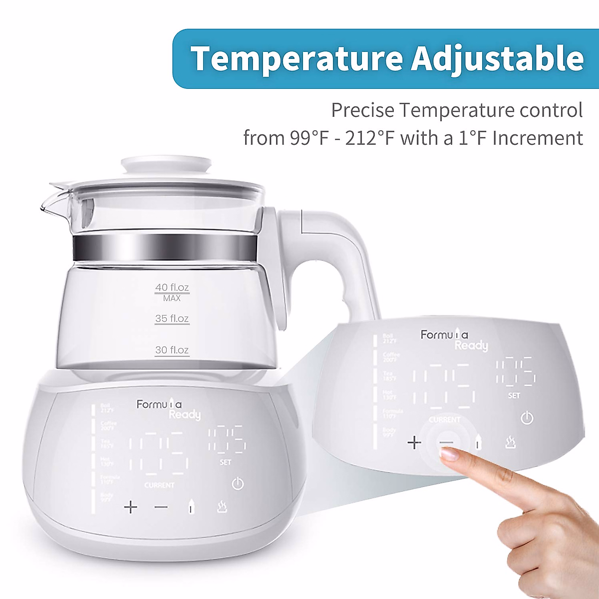 Formula Ready Baby Water Kettle- One Button Boil Cool Down and Keep Warm at Perfect Temperature 24/7 - Dispense Water Instantly- Replace Traditional Bottle Warmer