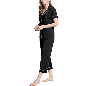 Joyaria Womens Bamboo Viscose Pajamas Set Cooling/Cool Pjs Set Night Sweats Sleepwear Jersey Knit(Black, XL)