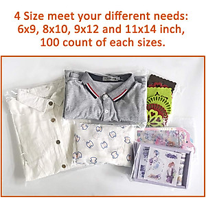 Belinlen 400 Count Combo Pack Warning Bags - 6x9, 8x10, 9x12, 11x14 Inch Self Seal Clear Poly Bags with Suffocation Warning with Permanent Adhesive, Strong Adhesive, Not Resealable (1.5mil)