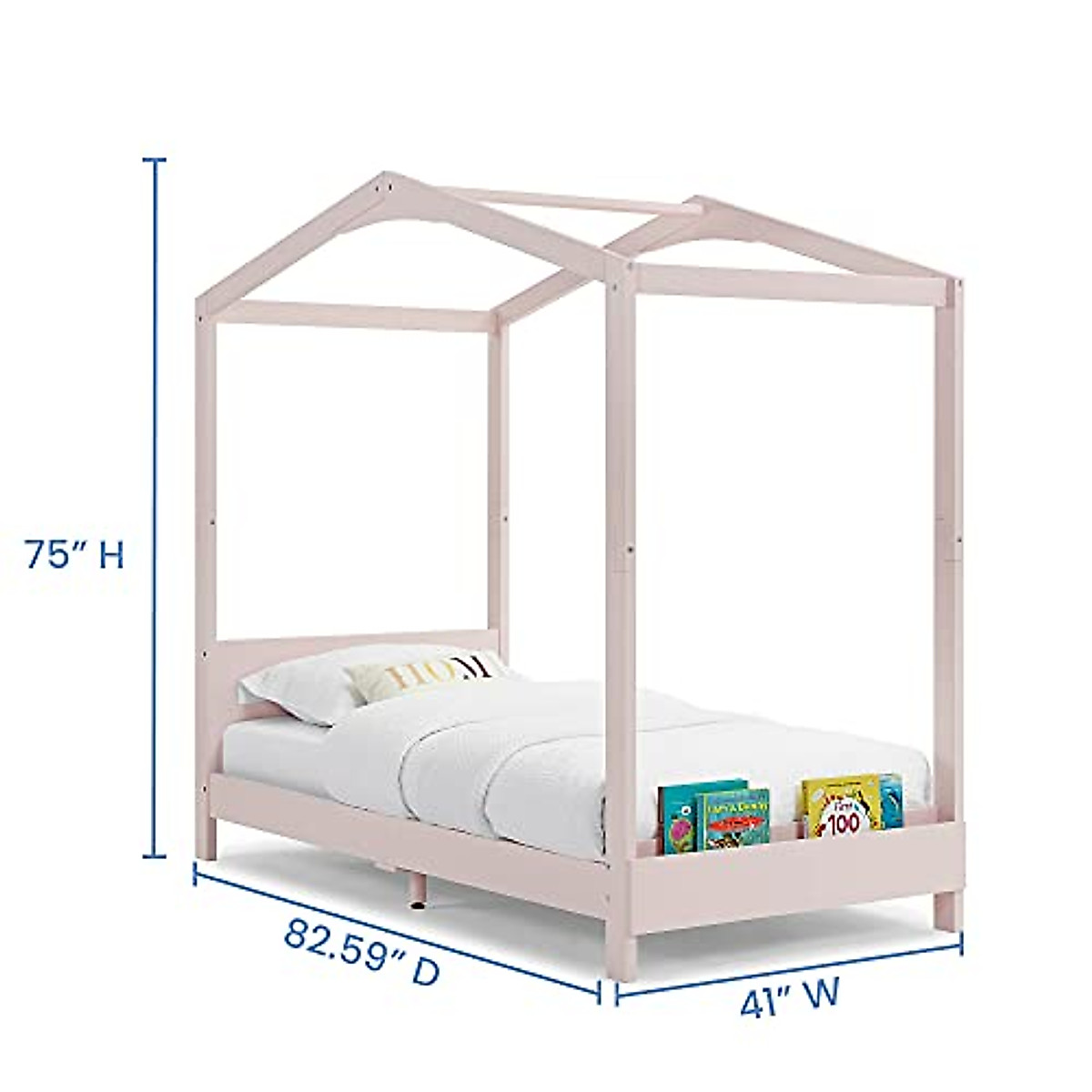 Delta Children Poppy House Wood Twin Bed, Platform Bed - No Box Spring Needed, Blush Pink