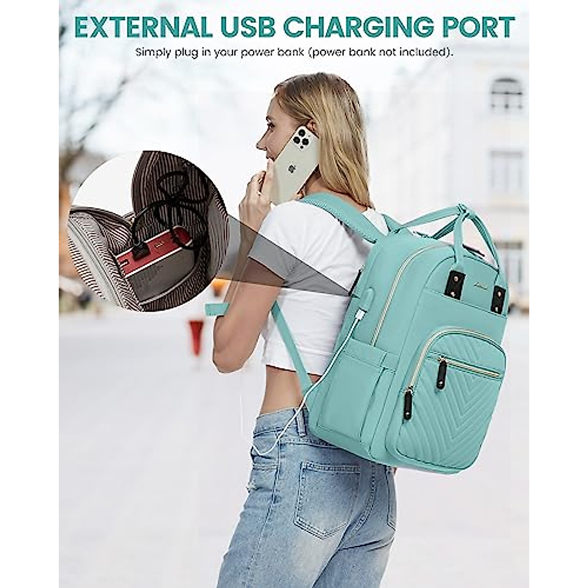 LOVEVOOK Backpack for Women Men, Laptop Bag 15.6 Inch Computer Back Pack with USB Port for Traveling Work Business, Waterproof Personal Item Travel Backpack Purse Casual Daily Nurse Bag, Mint Green