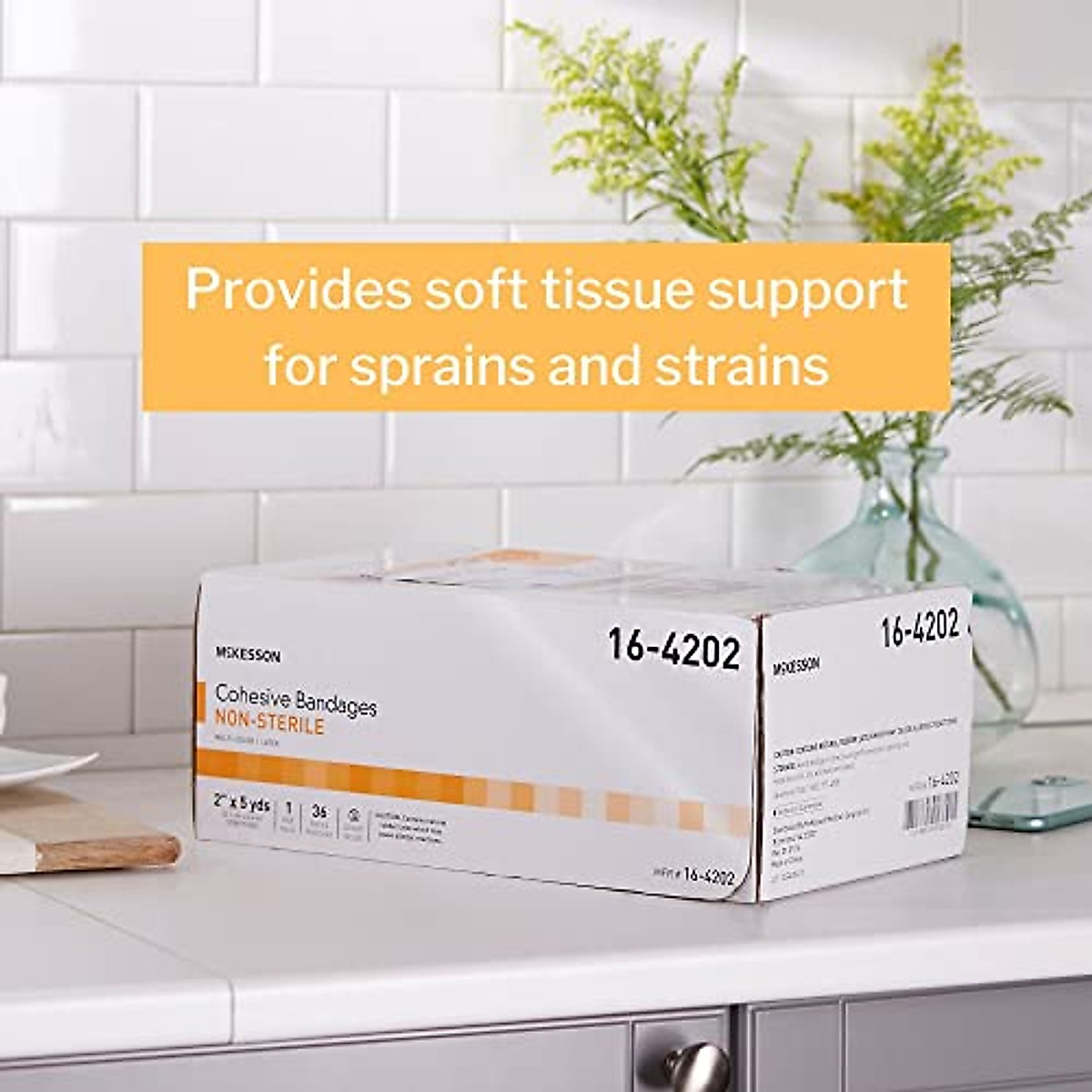McKesson Elastic Self Adherent Cohesive Bandage, Multi-Color, Non-Sterile, 2 in x 5 yds, 1 Count, 36 Packs, 36 Total