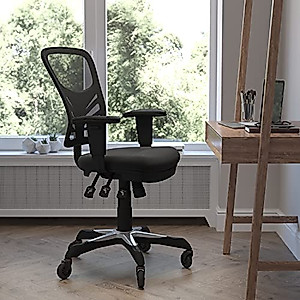 Flash Furniture Nicholas Mid-Back Multifunction Executive Swivel Ergonomic Office Chair with Adjustable Arms, Transparent Roller Wheels, 27", Black Mesh
