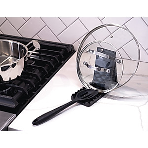 S&T INC. Pot Lid Holder and Spoon Rest for Kitchen Counter, Pot Lid Rack and Cooking Utensils Rest, 3.1 Inch x 8.3 Inch x 5.9 Inch, Black