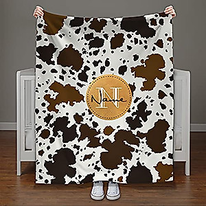 Ussunarts Personalized Baby Name Blanket - Custom Blankets with Name for Boys - Cow Print Blanket – Monogram Baby Name Blanket - Cow Nursery Decor - Cow Kids Bedding, Minky Black/Brown