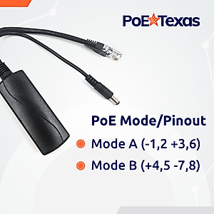 PoE Texas IEEE 802.3af 12v Splitter - Power Over Ethernet Single PoE Splitter 12v 12w Gigabit Data - Active Opto-Isolated Protection for 12 Volt DC Powered Devices, IP Camera, Foscam, Arduino