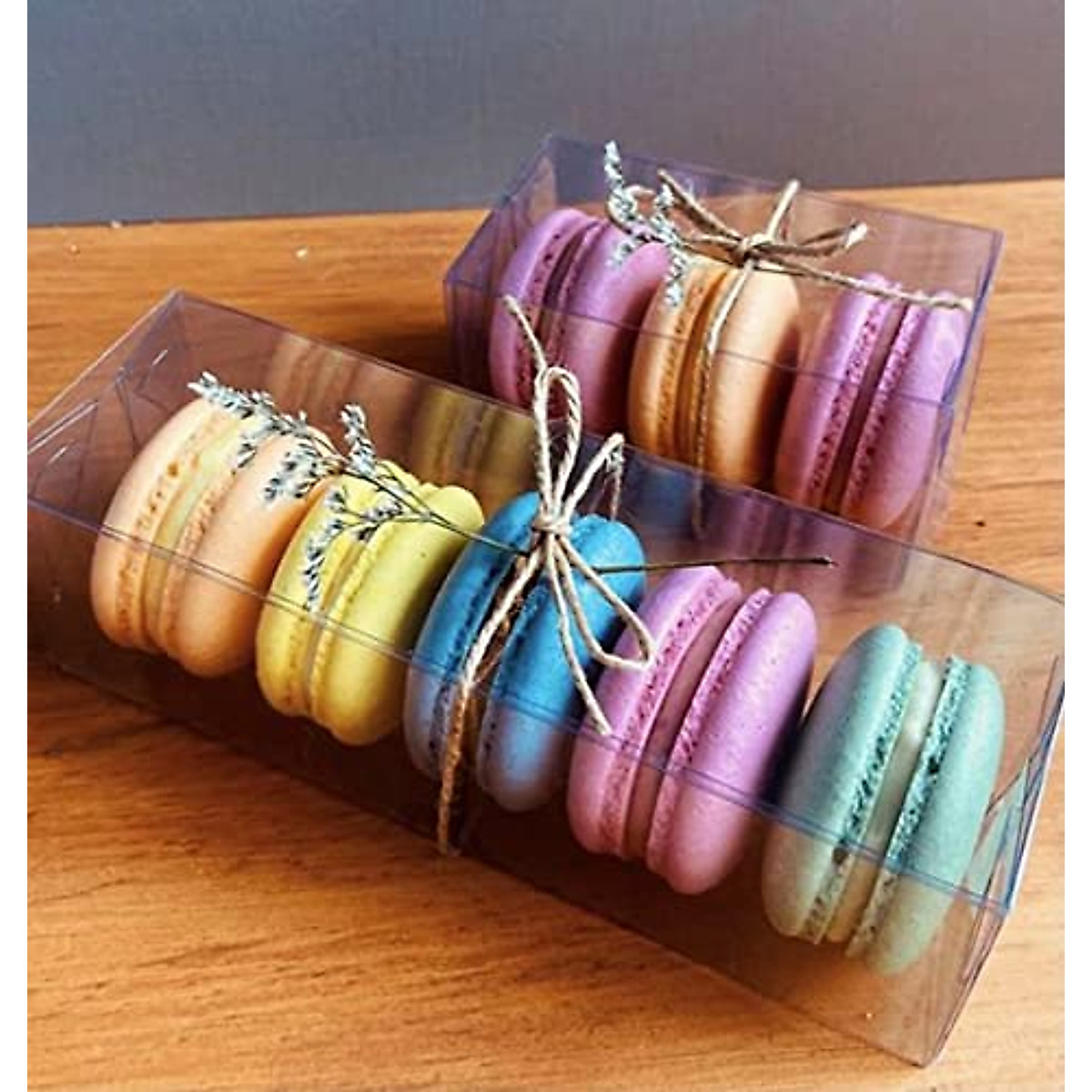 XP-ART 30 Pcs Clear Macaron Boxes for 6, 2 x 2 x 6 Inch Plastic Gift Boxes For Party Favors Candy Chocolate Cookie Strawberry Boxes for Wedding
