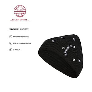 adidas Originals AOP Embroidery Cuff Fold Beanie, Black/Black/White, One Size