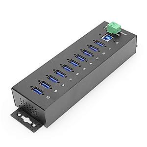 10 Port USB 3.2 Gen 1 Hub Surge Protection w/Din Rail Mounting