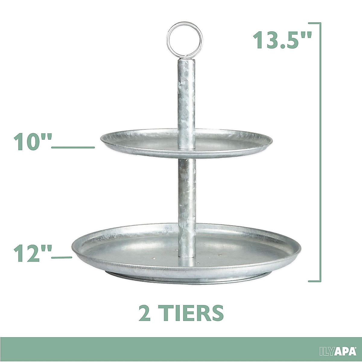 Ilyapa Galvanized Two Tier Tray - 2 Tiered Tray Stand, Metal Serving Stand Platter for Cake, Cupcake, Dessert, Appetizers & More