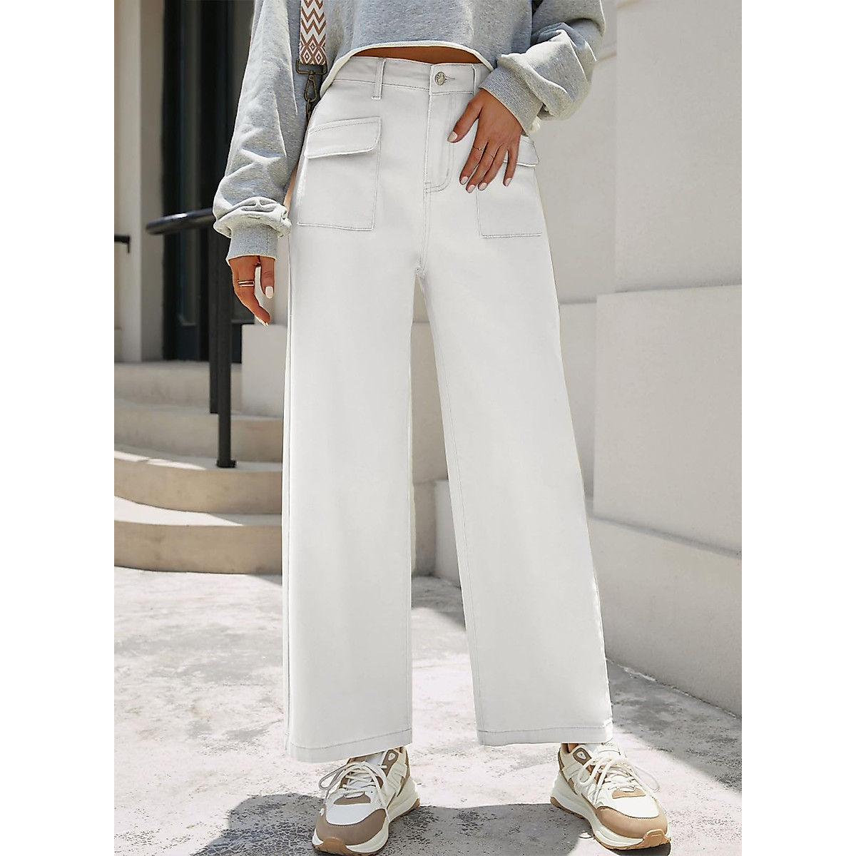 Dokotoo Cargo Pants Women Womens Pants Wide Leg High Waisted Jeans Pants White Work Slacks Dress Pants 2025 Trendy Outfits Spring Fashion Clothes Clothing Womens Trousers Casual Teacher Pants Palazzo