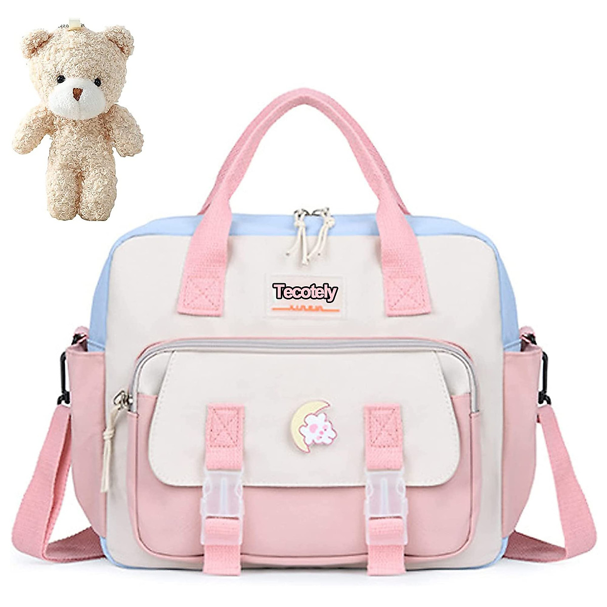 Tecotely Kawaii Backpack Cute Toge Bag Crossbody Shoulder Bag with Kawaii Pins Accessories for Girls (Pink)