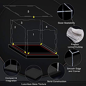 HEMYLU Display Case with Black Velvet Base, Simple Self-Assembly Clear Acrylic Display Box with Lid, 11 Inch Cube Countertop Box for Collectibles, Home Organization (11x11x11 inch)