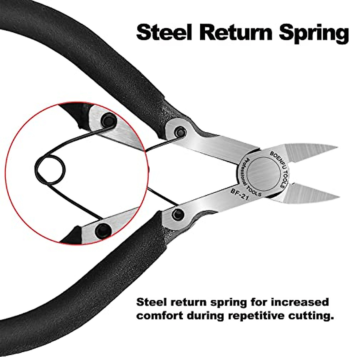 BOENFU Small Wire Flush Cutters 5-in, Sharp and Precision Side Cutting Pliers with Spring, Small Wire Snips for Jewelry Making, Model Cutting, Electronic - Black