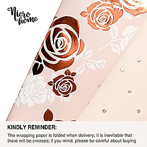 NICROHOME Metallic Rose Gift Wrapping Paper, 2PCS 20 X 28 Inch Pink Tissue Paper for Packaging, Floral Wrapping Paper with Modern Gold Polka Dot for Wedding, Birthday, DIY Craft