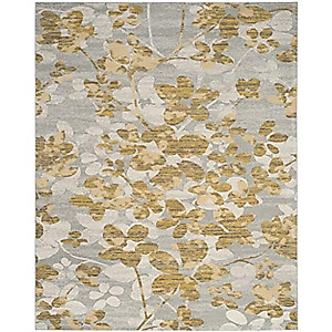 SAFAVIEH Evoke Collection 8' x 10' Grey / Gold EVK236P Floral Non-Shedding Living Room Bedroom Dining Home Office Area Rug