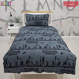 Stranger Things Character World Official Single Duvet Cover | Hawkins Town Map Design, Reversible Easy Care Bedding 2 Sided Duvet Quilt Set with Matching Pillow Case, Multicolour Print