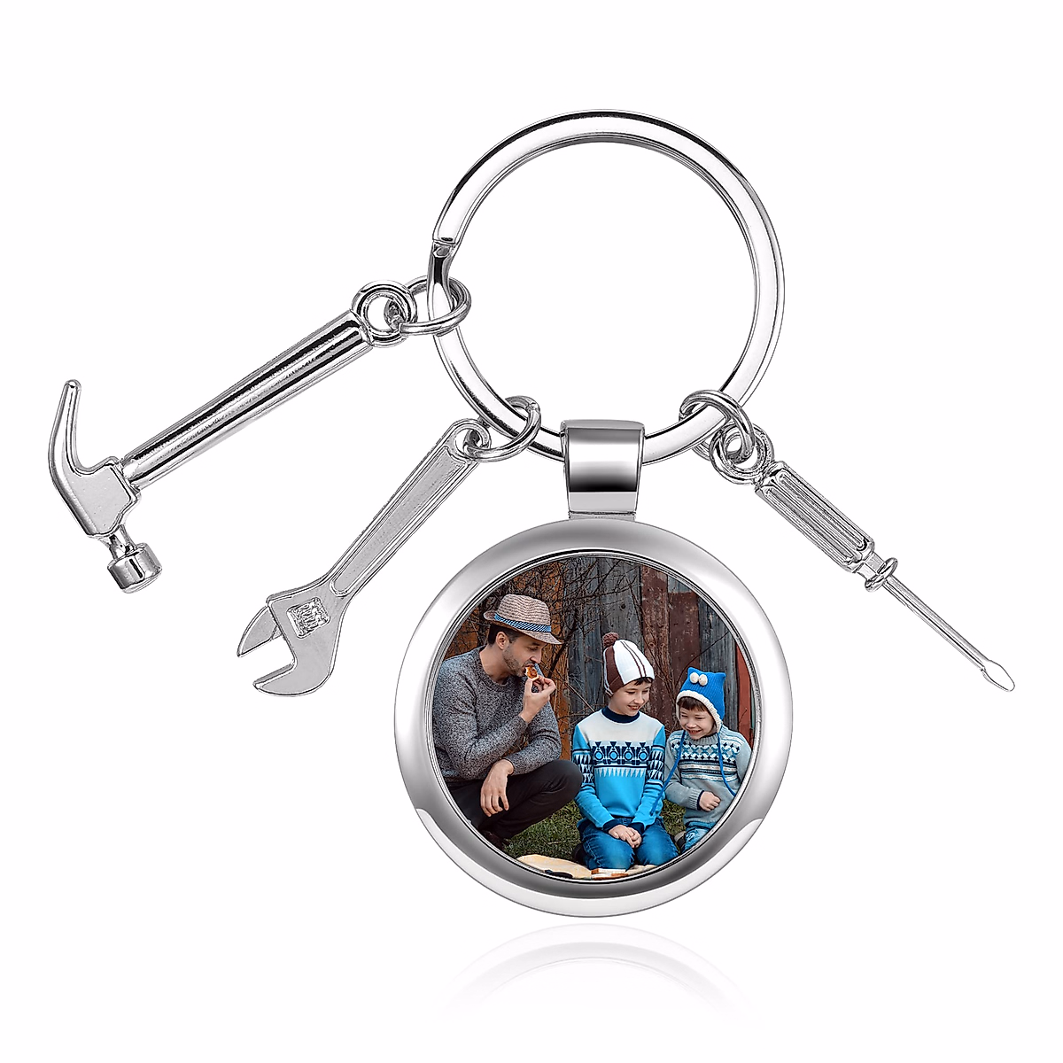 Personalized Master Custom Photo Keychain Fathers Day Keychain Gift from Daughter Son Best Dad Ever Gifts for Man Papa Husband Valentine's Day (Silver-If Dad Can't Fix It, No One Can)