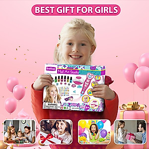 BATTOP Kids Nail Polish Set for Girls, Nail Art Kits with Nail Dryer & Glitter Pen, Quick Dry & Peel Off & Non-Toxic Nail Polish Birthday Gifts for Girls Ages 6 7 8 9 10 11 12