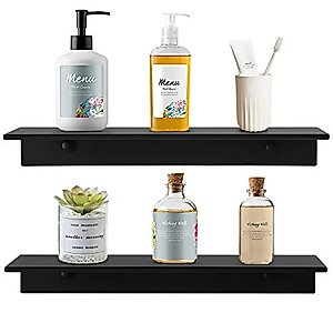 TLBTEK 2 Pack 11.8inch Black Floating Shelves,Rustic Farmhouse Floating Shelves Wall Mounted Storage for Bathroom, Bedroom, Living Room, Kitchen