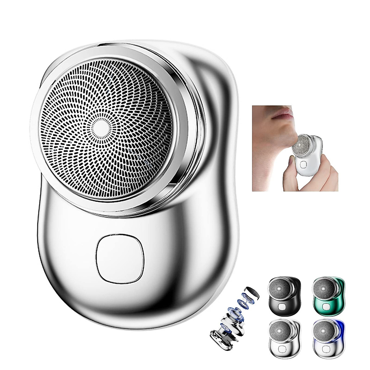 USB Mini Shaver Pocket Portable Electric Shaver, 2023 New Travel Electric Razor Round Shaving Machines for Men, Wet Dry Magic Rechargeable Mini Shavers Mens Electric Razors for Shaving Face (Silver)